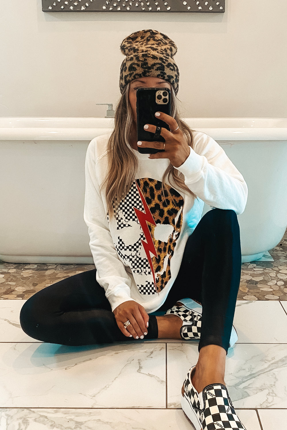 Checkered Leopard Skull Sweatshirt (2 Colors) – Gunny Sack and Co