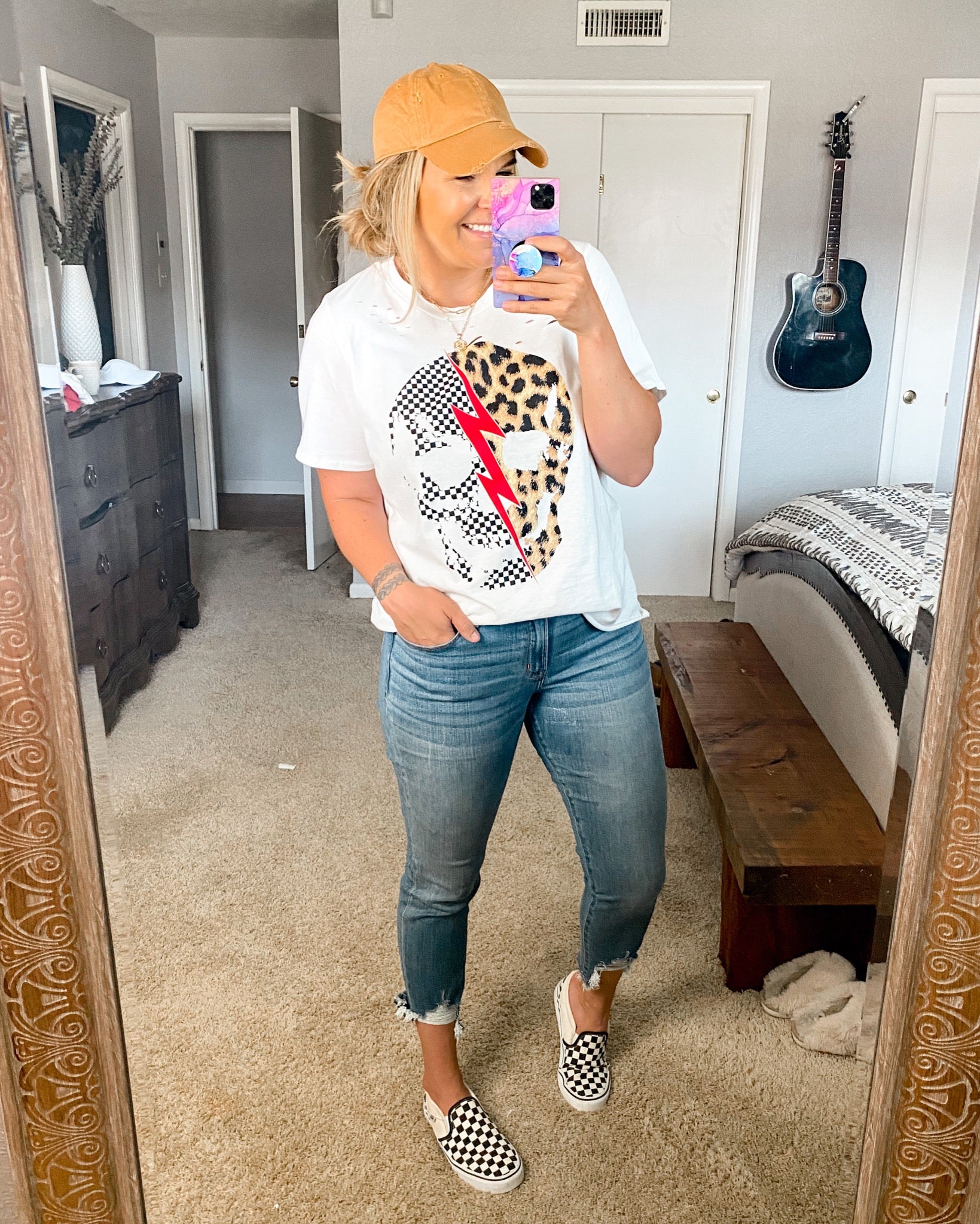 Checkered Leopard Distressed Skull Tee (2 Colors) – Gunny Sack and Co